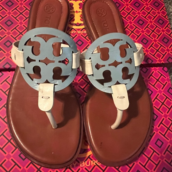 Tory Burch | Shoes | Tory Burch Light Blue Leather Miller Sandals ...